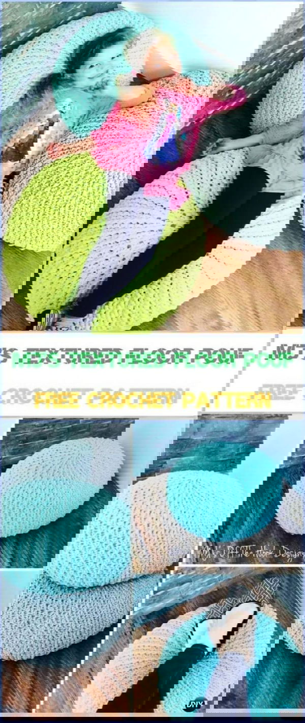 24 Crochet Colorful Pouf Ottoman Free Pattern Step By Step ⋆ DIY and Crafts